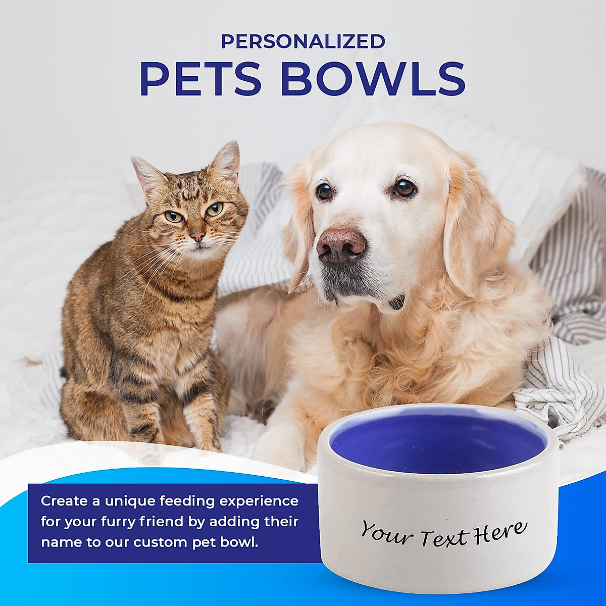 Personalized Pets Bowls with Name - Heavy Duty Ceramic Pet Bowl for Cats and Small Dogs - Custom Name Non-Slip Ceramic Cat Dish - Easy to Clean Cat Feeding & Watering Supplies - 64 oz
