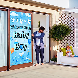 Labakita Welcome Home Baby Boy Door Banner, It’s a Boy Welcome Baby Boy Banner, Baby Shower Decorations for Boys, Gender Reveal Baby Shower Door Sign Party Decoration Inside Outside