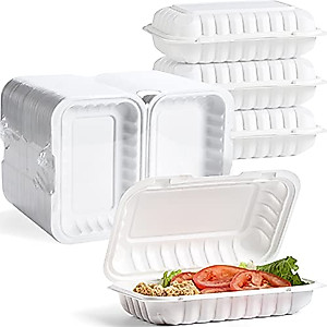 YANGRUI Clamshell Food Containers, Shrink Wrap 50 Pack 9 x 6 Inch 28 OZ Plastic Hinged To Go Containers Microwave Freezer Safe BPA Free Take Out Container