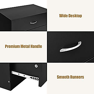 Giantex 3 Drawers Dresser Wood Dresser Chest W/Large Storage Space, Solid Wood Frame & Premium Metal Handle, Accent Furniture for Bedroom, Living Room, Closet, Entryway, Hallway Dresser (Black)