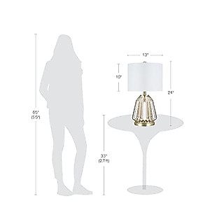 Catalina 22144-001 Transitional 3-Way Ribbed Clear Glass Table Lamp with Linen Shade, Led Bulb Included, 23.5", Champagne