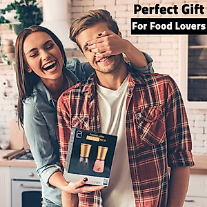 Grinder Set - Golden Salt and Pepper Shaker Mill - Brass Pepper Grinders Refillable - Adjustable Coarseness - Sea Salt, Black Peppercorn