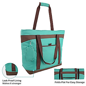 FOROUT Jumbo Insulated Cooler Bag，Insulated Grocery Bags With Zippered Top Transport Cold Or Hot Food Apply To Delivery Bag, Travel Picnic Cooler With One Wallet 21 X 8 X 17 Inch Lake Green
