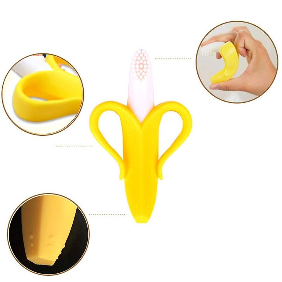 AKOAK 1 Pack Silicone Baby Toothbrush, Stereo Banana Styling Baby Training Toothbrush