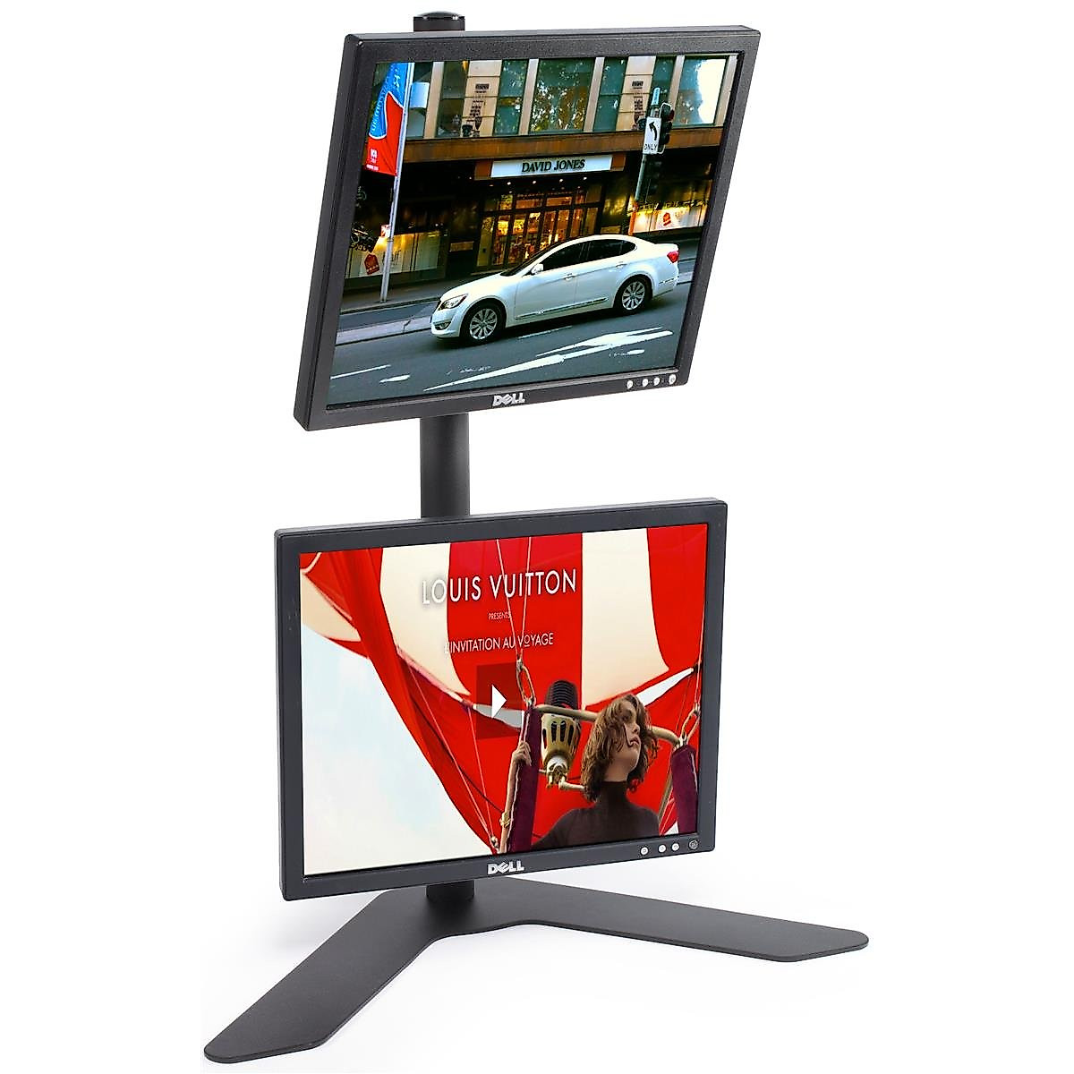 Dual Monitor Desk Stand for (2) 13” to 27” Screens, Countertop Display for Flat Screen Monitors, VESA 100x100, Steel (Black)
