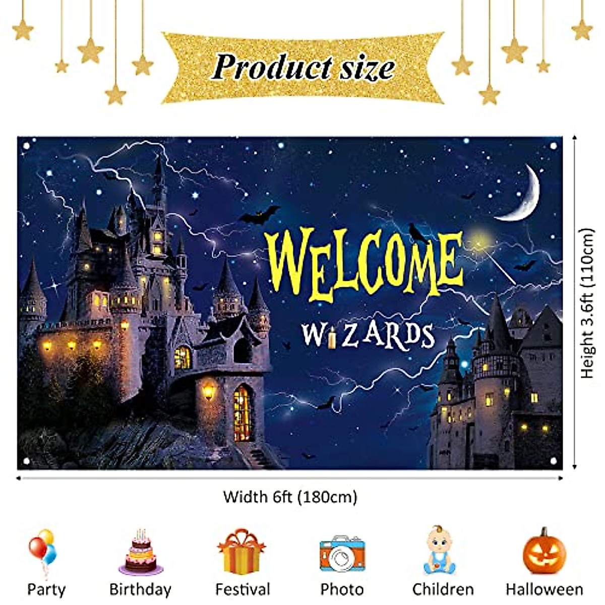 Wizard Birthday Party Supplies Wizard Backdrop Banners Birthday Background Magical Wizard Banner Welcome Sign for Boys Girls Photography Birthday Photo Booth Wizard Wall Decor 6 x 3.6 Feet (Castle)