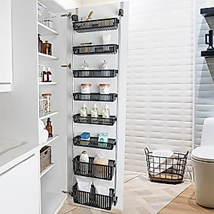Smart Design Over-the-Door Organizer for Storage – Perfect for Pantry Organization, Bedroom, Bathroom Storage, Playroom, or Kitchen - Adjustable Steel Frame with 8 Baskets & Wall Mount – Black