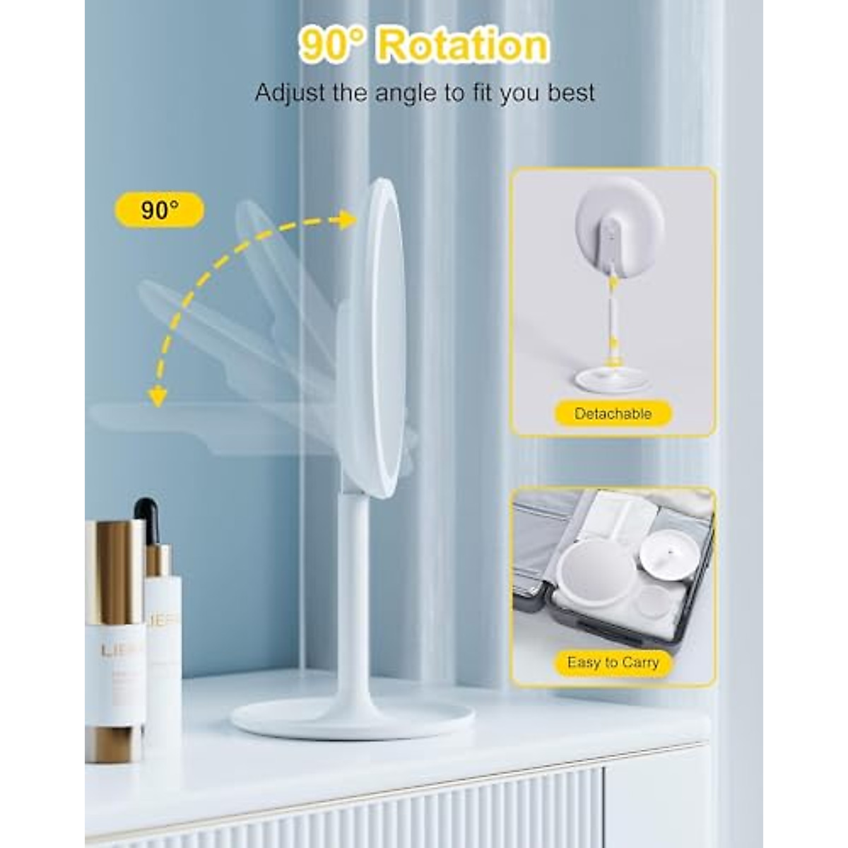 Make up Mirror with Lights, 1X/10X Magnifying Vanity Mirror with 46 LED Lights, 3 Lighting Modes, Brightness Adjustable and Rechargeable Personal Compact Travel Makeup Mirrors