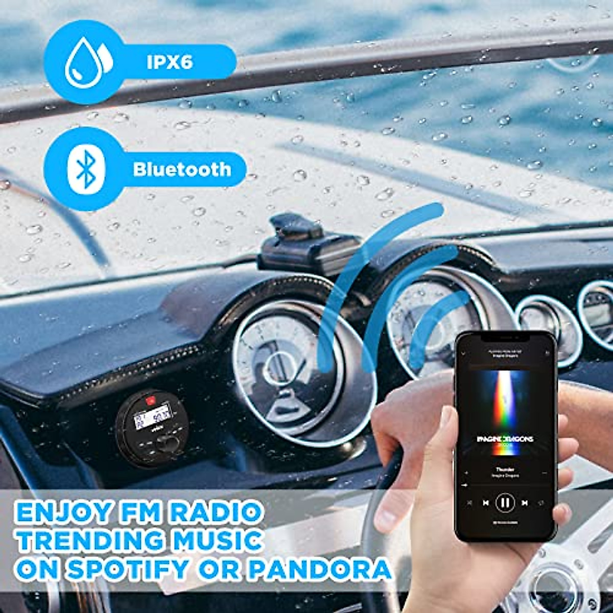 Marine Radio Marine Stereo Bluetooth Boat Stereo Gauge Style Round Stereo System Boat Radio
