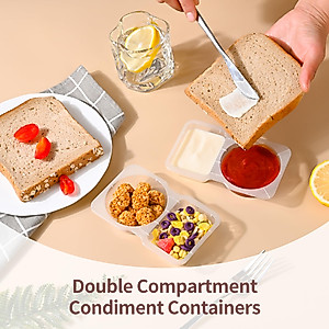 RXRRXR 10PCS Double Compartment Condiment Container Reusable Snack Container 2 Compartments With Lids Snack Pack Container Sauce Containers Condiment Containers With Used For Take-out Condiments