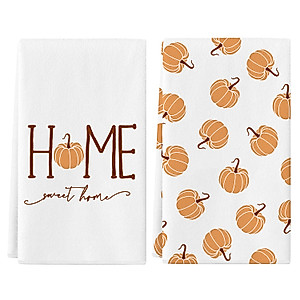 Siilues Fall Kitchen Towels 18x26 Inch, Fall Decor Pumpkin Fall Decorations for Home Sweet Home Dish Towels Seasonal Thanksgiving Decorations for Home Kitchen Decor Hand Towels Set of 2