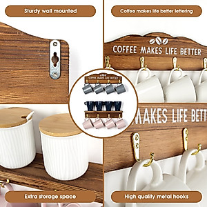 JACKCUBE Design Coffee Mug Rack Holder Wall Mount for 20 Coffee Tea Cup Storage Hanger Organizer Shelf with Coffee Sign for Home Kitchen Cafe Bar Decor - MK737B