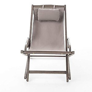 Christopher Knight Home Nikki Outdoor Wood and Canvas Sling Chairs, 2-Pcs Set, Grey