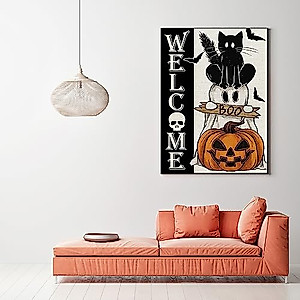 Welcome Halloween Diamond Painting Kits for Adults Beginners, Black Cat Ghost Boo Pumpkin 5D Diamond Art Kits, DIY Full Round Drill Gem Art, Fall Home Wall Decor 12 x 16 Inch