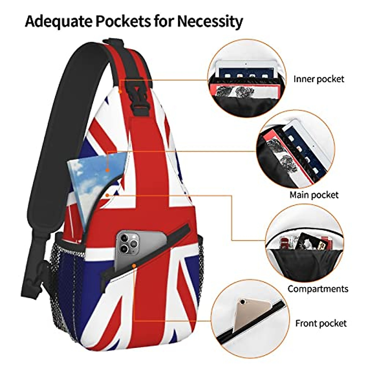British Flag Britain English England Crossbody Sling Backpack Sling Bag Travel Hiking Chest Bag Daypack