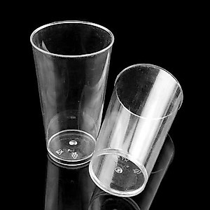 Round Shot Cups - 3 ounce - 100 Count - Spoons Included-Clear Plastic-Straight Wall Shot Glasses - Mini Cup - Dessert Cup - Tasting Sample - Party Shooters - Drink Shot Tumblers-Disposable or Reusable
