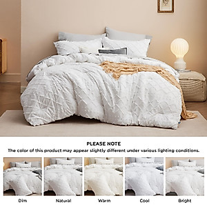 Bedsure Twin/Twin XL Comforter Set - White Boho Twin Extra Long Comforter Set for College, Shabby Chic Dorm Bedding Set, 2 Pieces Modern Farmhouse Bed Set, Includes 1 Pillow Sham