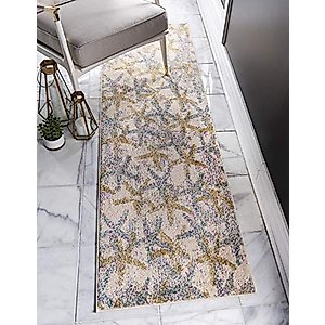 Unique Loom Positano Collection Coastal Modern Light Colors Starfish Beige Runner Rug (3' x 10')