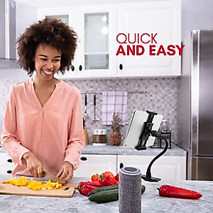 Macally Adjustable Gooseneck Tablet Holder & Phone Clip - Works with Phones & Tablets up to 8” - Flexible Phone Holder & Tablet Mount with Clip On Clamp for Desks up to 1.75” Thick (CLIPMOUNT),Black