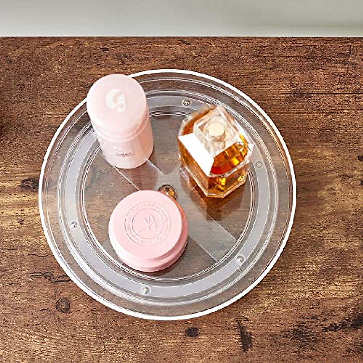 iDesign The Sarah Tanno Collection 9” Lazy Susan Spinning Cosmetic Organizer, Made of Recycled Plastic, Clear