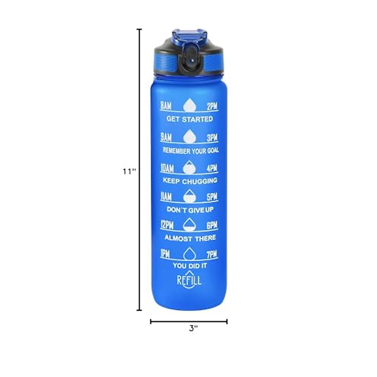 32 oz Water Bottle with Times to Drink and Straw. With clearly marked times to drink throughout the day and a convenient straw for spill-proof sipping, track your water intake and stay hydrated.