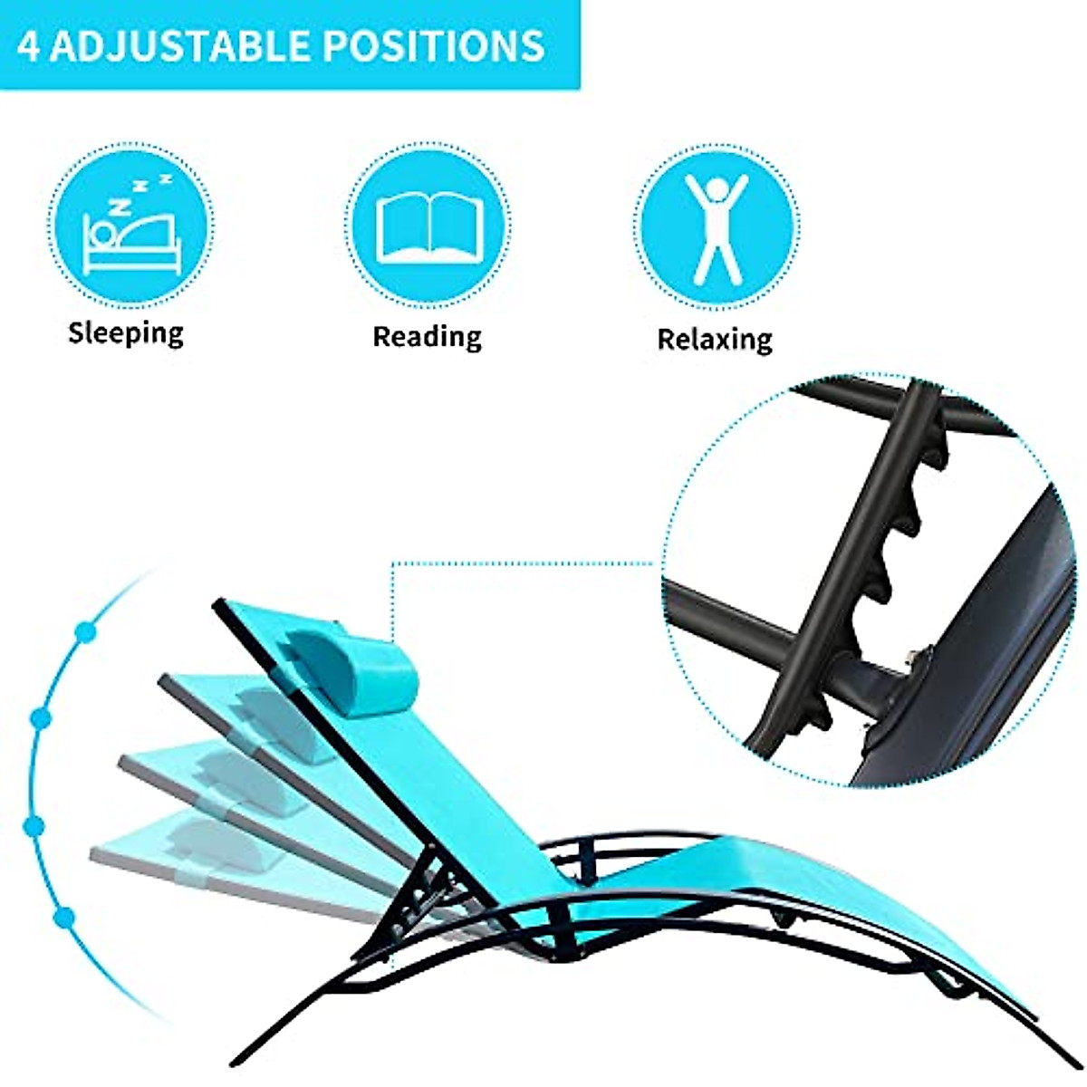 MIRSION Lounge Chair and Side Table Set of 3, Patio Chair for Outside in Swimming Pool, Beach Chaise Lounge Outdoor Recliner with Arm (Light Blue)