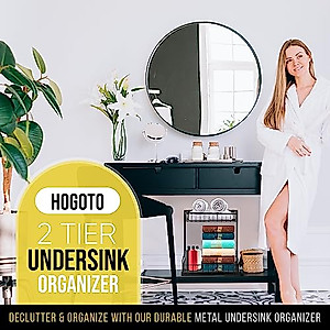 Under Sink Organizer,Metal Pull Out Kitchen Cabinet Organizer with Sliding Drawer,Sturdy Multi-Functional for Bathroom Organization,Black