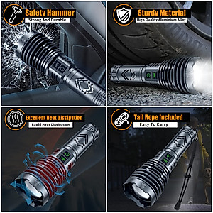 Rechargeable Flashlights 990000 High Lumens,XHP160.6 Super Bright LED Flashlight,Tactical Powerful Waterproof Handheld Flashlights with Zoomable 6 Modes for Emergencies Camping