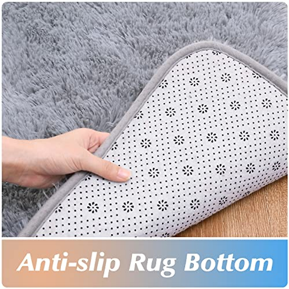 QXKAKA Soft Grey Rugs for Bedroom Living Room Carpet, 4X6 Gray Rug Small Fluffy Shag Area Rug, Non-Slip Plush Fuzzy Kids Rug for Nursery, Washable Furry Throw Rugs for Girls Boys Room Dorm Home Decor