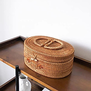 Ruiziliang Organizer & Storage 1 Pack Handmade Woven Portable Oval Storage Box, Sundries Storage Box, Retail Picnic Box with Lid