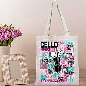 BWWKTOP Cello Canvas Tote Bag Cellist Gifts Cello Players Shoulder Bag Cellist Musician Gifts (Cello TG)
