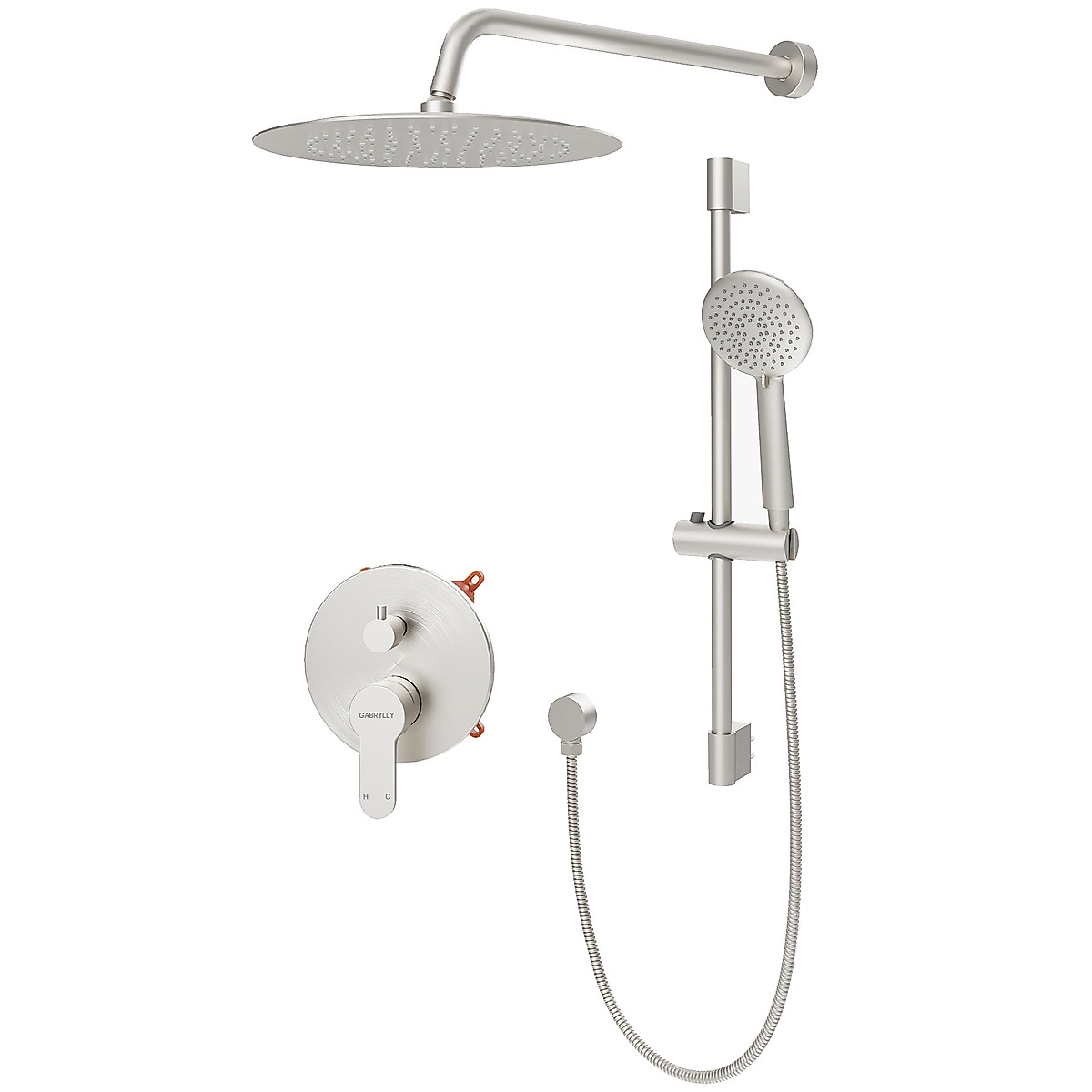 Gabrylly Shower System Brushed Nickel, Slide Bar Shower Faucet Set with High Pressure 10" Rain Shower head and 5-Setting Handheld Shower Combo Set, Shower Valve with Trim and Diverter