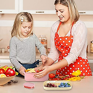 Bento Box Kids Kit, 1.3ML Bento Box with Sauce Container & Cutlery, 6 Compartments Carrying Handle Bento Lunch Box for Kids Adults Kids Toddler