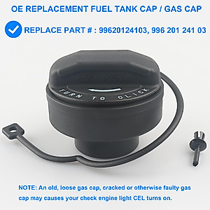 Gas Cap, Fuel Cap with Strap Clip Replace 99620124103, 996 201 241 03 Compatible with Porsche 986 987 996 997 - Compatible with Boxster 1997-2012, 1998-2013 Porsche 911, 2006-2012 Porsche Cayman