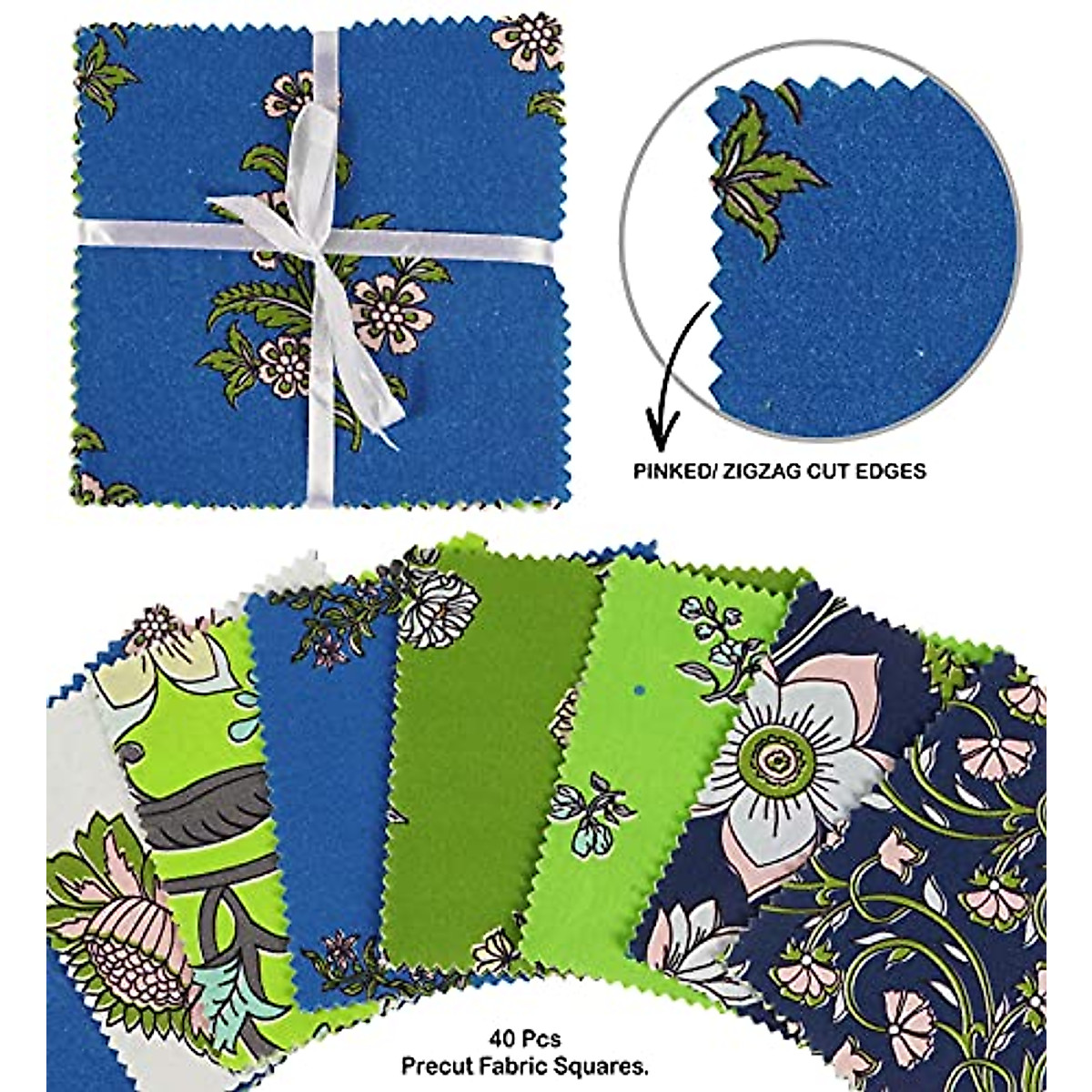 Soimoi Florals Print Precut 5-inch Cotton Fabric Quilting Squares Charm Pack DIY Patchwork Sewing Craft- Blue