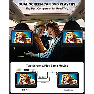 WONNIE 10.1'' Dual Car DVD Player Portable Headrest Video Players for Kids with 2 Mounting Brackets, 5 Hours Rechargeable Battery, Support USB/SD, AV Out& in, Last Memory(1 Player+1 Monitor)