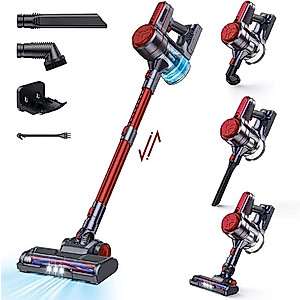 EICOBOT Cordless Vacuum Cleaner, 20000Pa High Efficiency Stick Vacuum, 6 in 1 Lightweight Quiet Vacuum Cleaner with 35min Long Runtime, Detachable Battery, for Hardwood Floor Pet Hair, Car, DarkRed