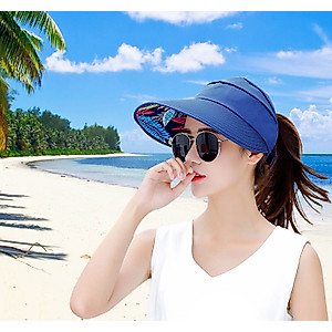 HINDAWI Sun Hat Sun Hats for Women Wide Brim Packable UV Protection Visor Floppy Womens Beach Summer Cap Navy