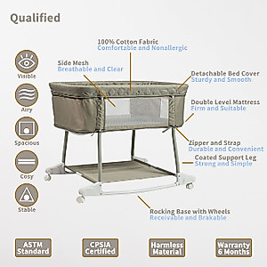 RTUSAS Multi Mode Newborn Baby Bassinet Bedside Sleeper Baby Cradle Portable Bassinet Playpen with Wheels Breathable Mesh Crib Rocking Bassinet(Light Grey)