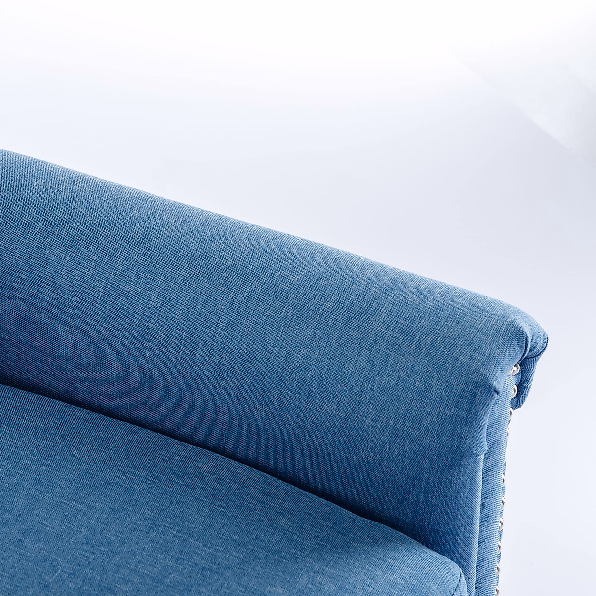 YISH W117081979 Modern Linen Accent Tufted Arm Chair with Thick Cushion and Wood Frame, Comfy Single Sofa with Armrest Backrest for Reading Bedroom Office Club, Blue