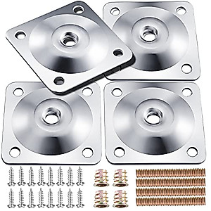 Leg Mounting Plates, 4 Sets Furniture Leg Attachment Plates, 5/16"(M8) Industrial Grade Flat Mounting T-Plates with Hanger Bolts, Screws, Strengthen Weak Furniture Repair Damaged Sofa Couch Seat