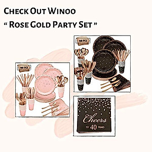 Rose Gold Foil Cocktail Napkins with Cheer 40 Years | Folded 5 x 5 Inches Disposable Party Napkins | 3-Ply Paper Beverage Napkins for 40th Birthday Decorations, Wedding Anniversary, Retirement, Black