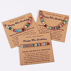 Miss Pink 30th Birthday Gifts for Her, 30 Years Old Birthday Gifts Thirty Natural Healing Stone Beads Bracelet with Card for Women Happy 30th Birthday Turning 30 yrs Old Gift for Friends Sister