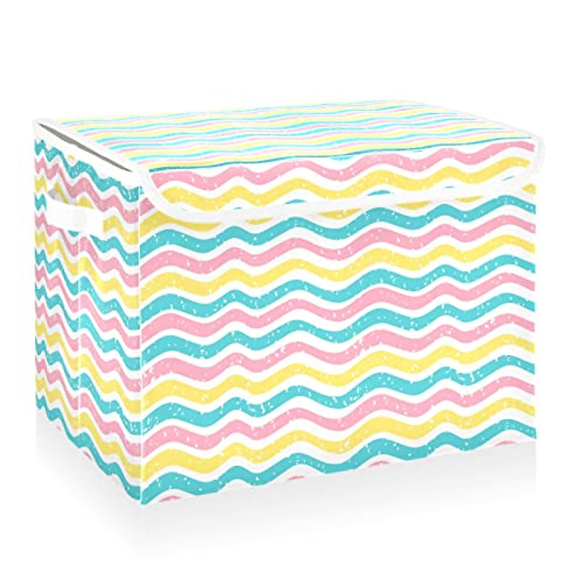CaTaKu Cute Rainbow Waves Storage Bins with Lids Fabric Large Storage Container Cube Basket with Handle Decorative Storage Boxes for Organizing Clothes Shelves