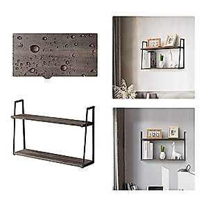 Coral Flower Floating Wall Shelves, 2-Tier Rustic Space-Saving & Decorative Wood Hanging Shelves Wall-Mounted Shelves Corner Shelves for Bedroom, Bathroom, Living Room, Kitchen