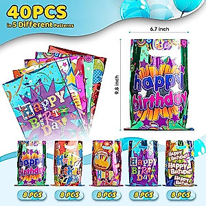 40PCS Happy Birthday Party Favor Gift Bags, Birthday Goodie Bags with Handles, Colorful Plastic Party Favor Wrapping Bag for Kids Birthday Party, Candy, Gift, Present, Parties, Princess, Girls, Boys, Adult