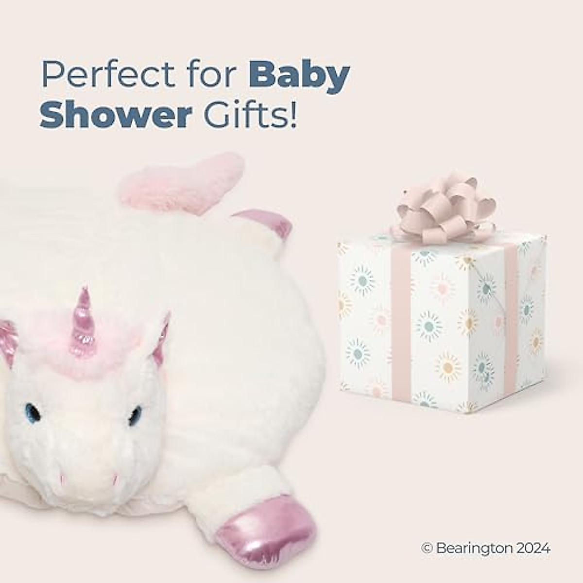 Bearington Baby Dreamer Baby Play Mat, 30 x 30 Inch White and Pink Unicorn Plush Stuffed Animal Blanket