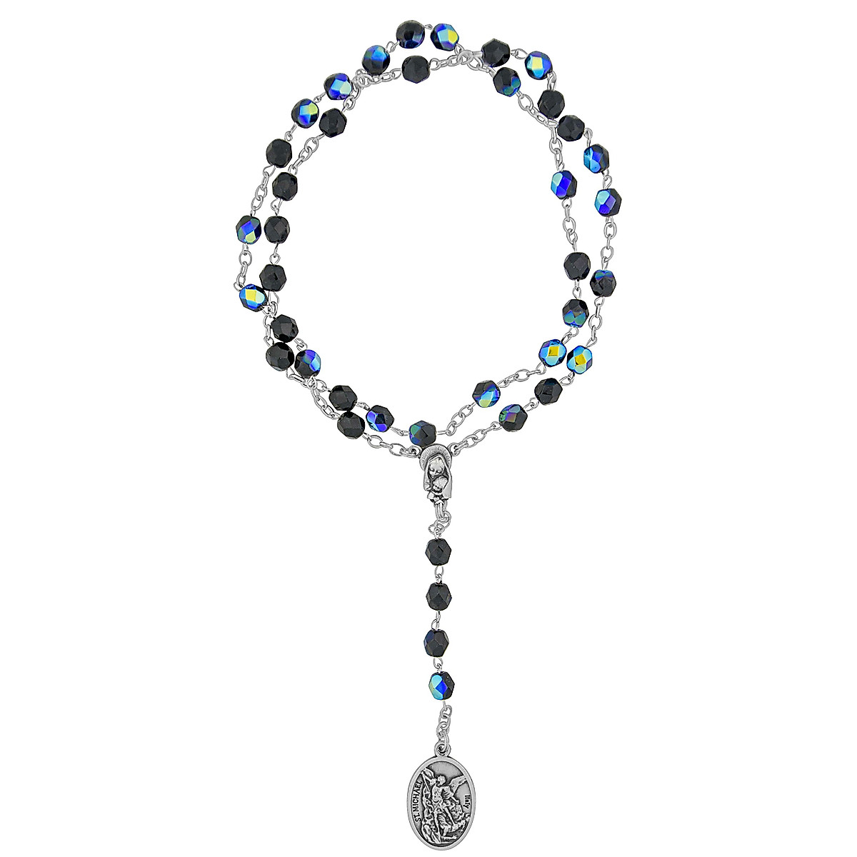 Venerare Saint Michael Chaplet with Crystal Beads and Prayer Card
