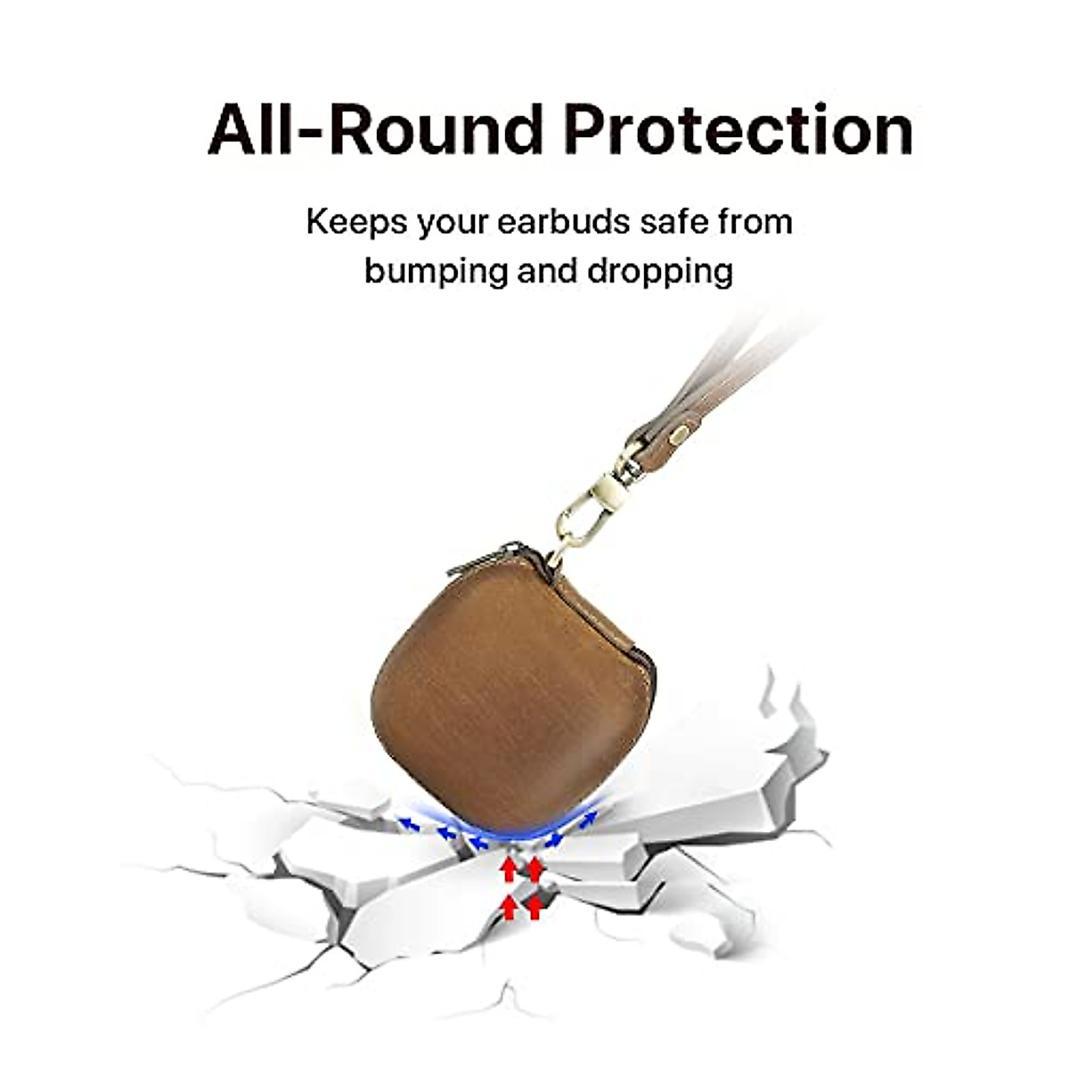 Genuine Leather Case Compatible with Beats Fit Pro Earbuds Wireless Earphone Cover Sleeve with Keychain Portable Leather Lanyard (Camel Color)