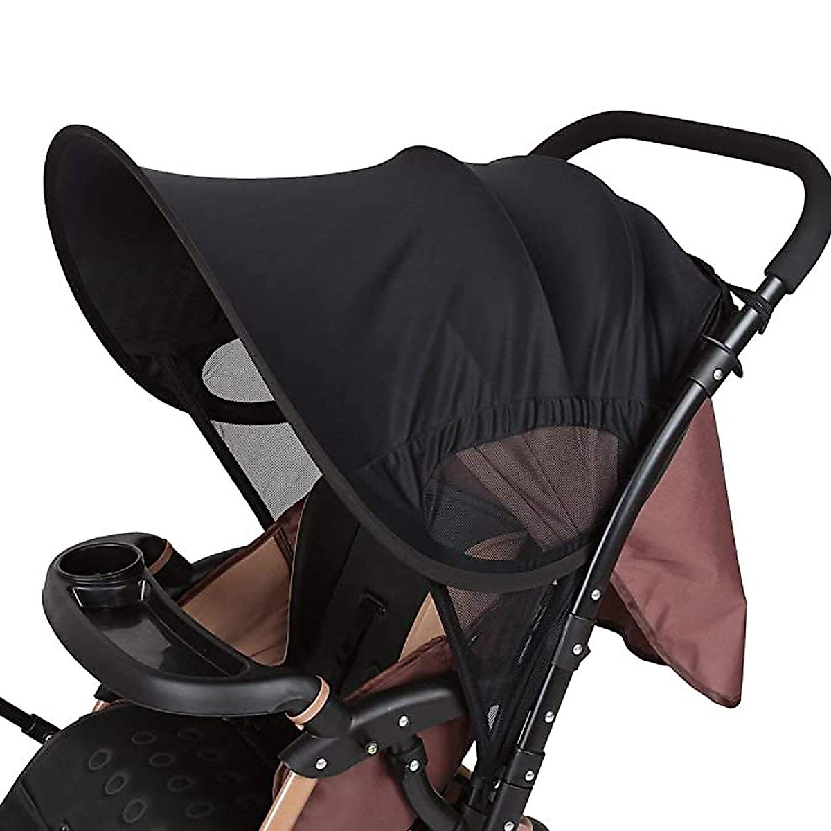 ADESUGATA Universal Stroller Sun Shade - Baby Stroller Sun Cover, Summer Pram Sunshade Awning Adjustable with UV Protection and Mosquito Net for Pushchair, Buggy, Carrycot (Black)